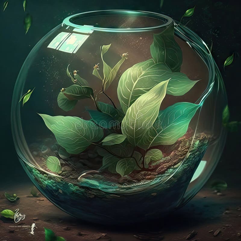 Glass Florarium with Green Plants Inside Stock Illustration ...