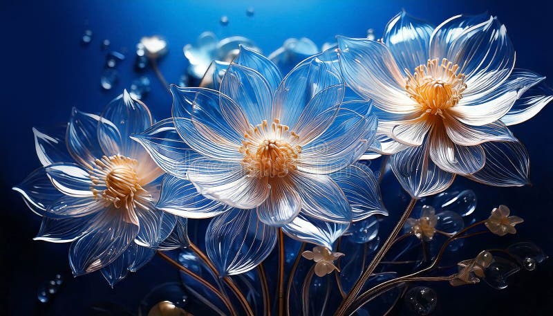 Glass Flowers on Blue Background Stock Illustration - Illustration of ...