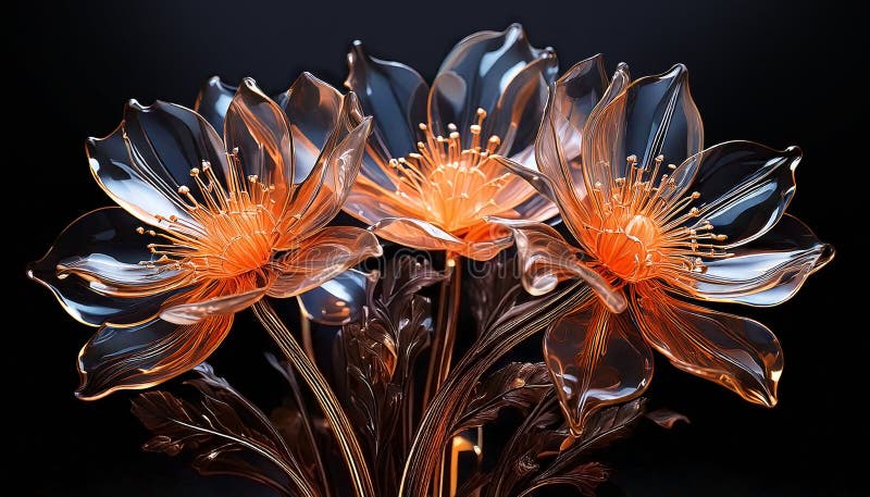 Glass Flowers Isolated on Black Background Stock Illustration ...