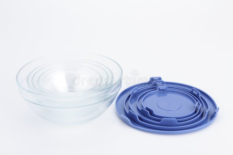 Glass Food Container with Blue Plastic Lid Isolated on White Background ...