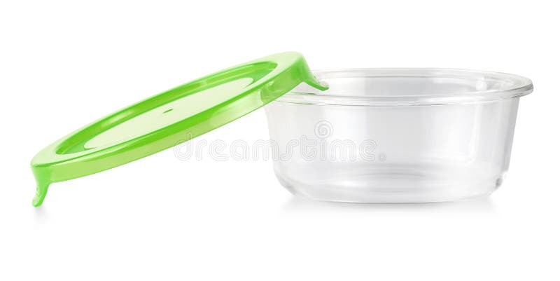 Glass Food Container with Green Plastic Lid Isolated on White Stock ...