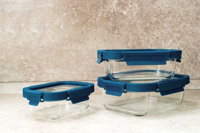 Glass Food Containers of Different Sizes with Plastic Lids on the ...