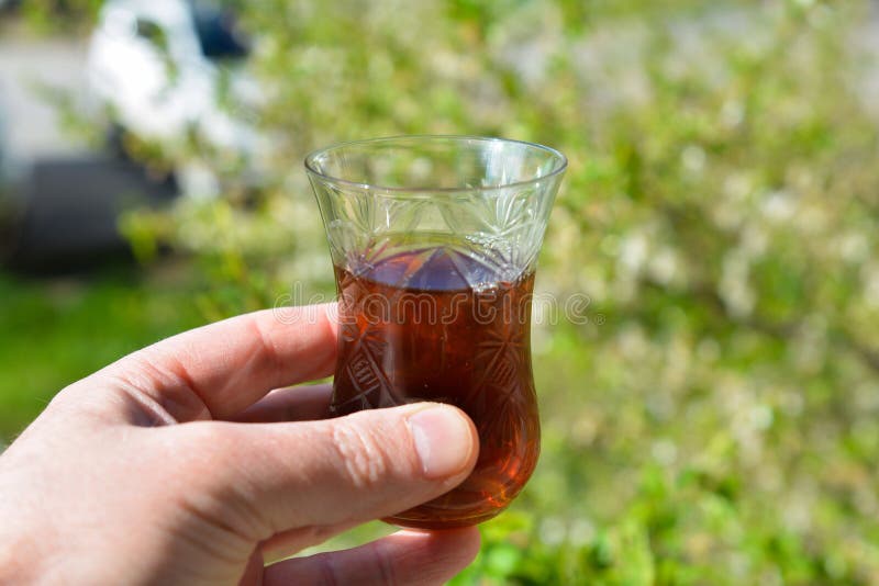 Glass with Fragrant Tea in Hand Stock Image - Image of drink, garden ...