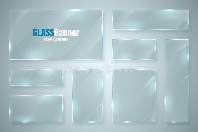 Glass Frame. Realistic Glossy Transparent Glass Banner with Glare ...