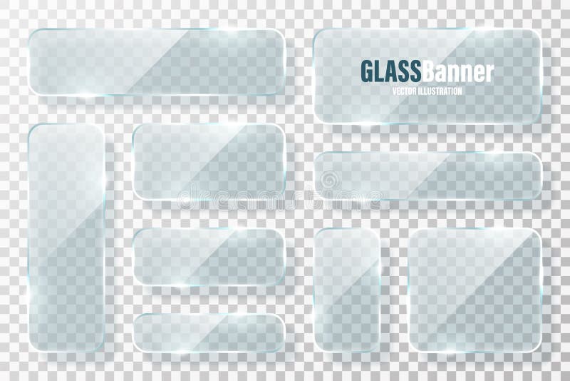 Glass Frames Collection. Realistic Transparent Glass Banner with Glare ...