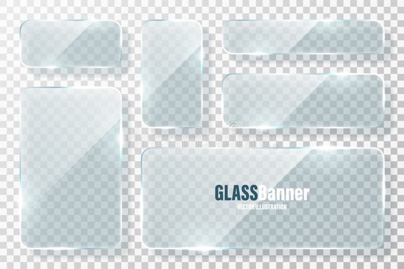 Glass Frames Collection. Realistic Transparent Glass Banner with Glare ...