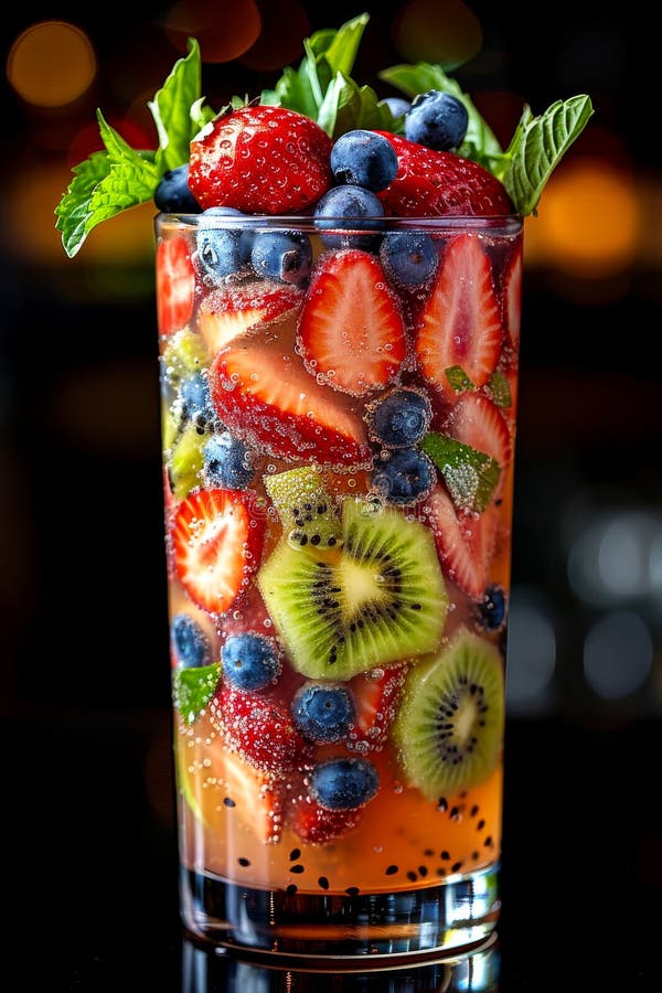 Glass of Fresh Fruit Cocktail with Mint and Ice. Create an Image of the ...