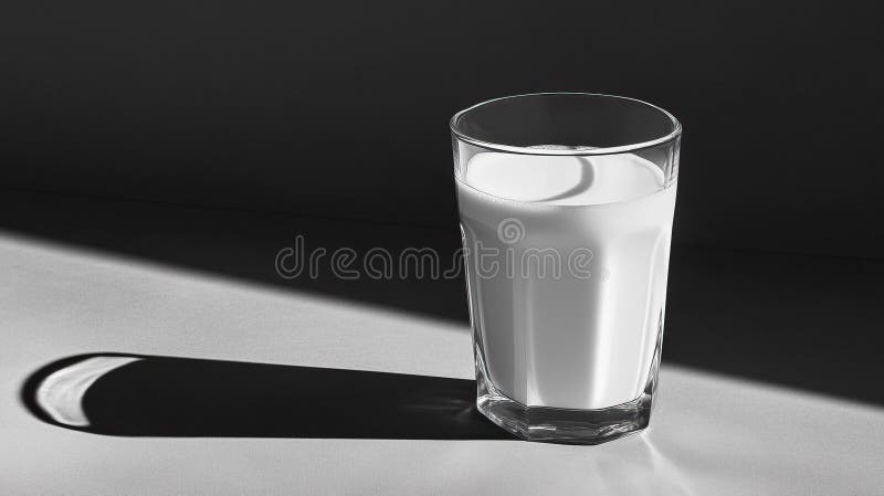 Glass of Fresh Milk with Dramatic Shadow on Minimalist Surface Stock ...