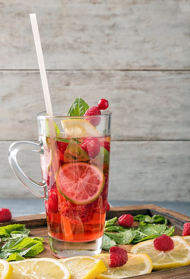 Glass of Fresh Raspberry Lemonade on Board Stock Image - Image of ...