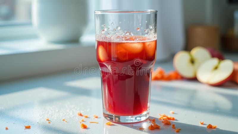 Glass Fresh Red Juice Ice Sunny Kitchen Counter Stock Photos - Free ...