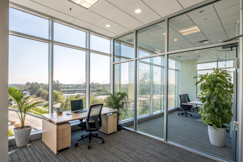 Glass Fronted Corner Office with Airy Design Stock Illustration ...