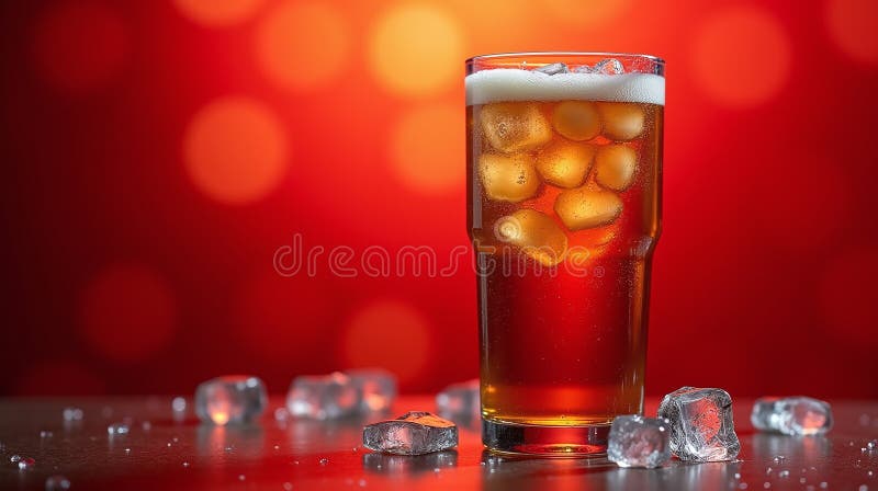 A Glass of Frothy Beverage Adorned with Ice Cubes Stock Illustration ...