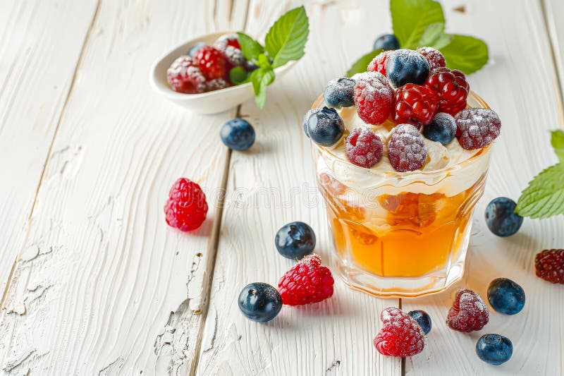 Glass of Fruit Juice with Berries and Whipped Cream on Top Stock Image ...