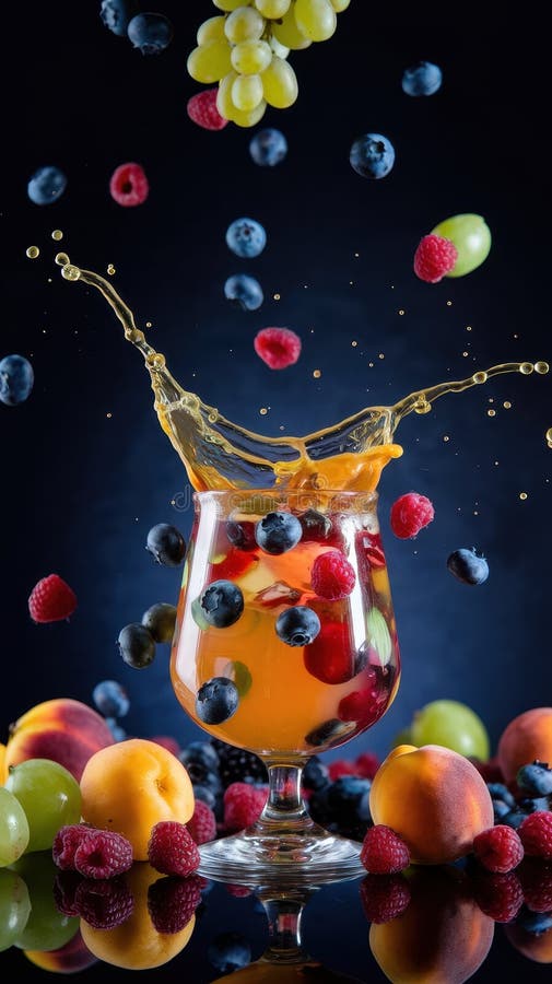 Glass of Fruit Punch with a Splash of Liquid Stock Illustration ...