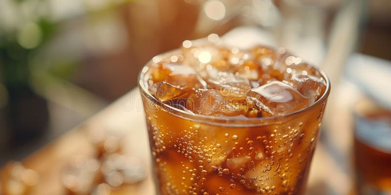 A Glass Full of Ice Cubes and Iced Tea on a Table in a Sunny Room in ...