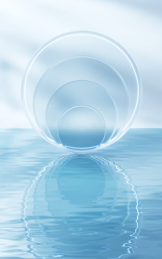 Glass Geometry on the Water Surface, 3d Rendering Stock Illustration ...