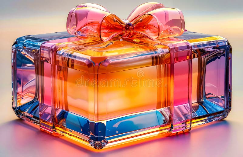 A Glass Gift Box with a Pink Bow on Top Stock Illustration ...