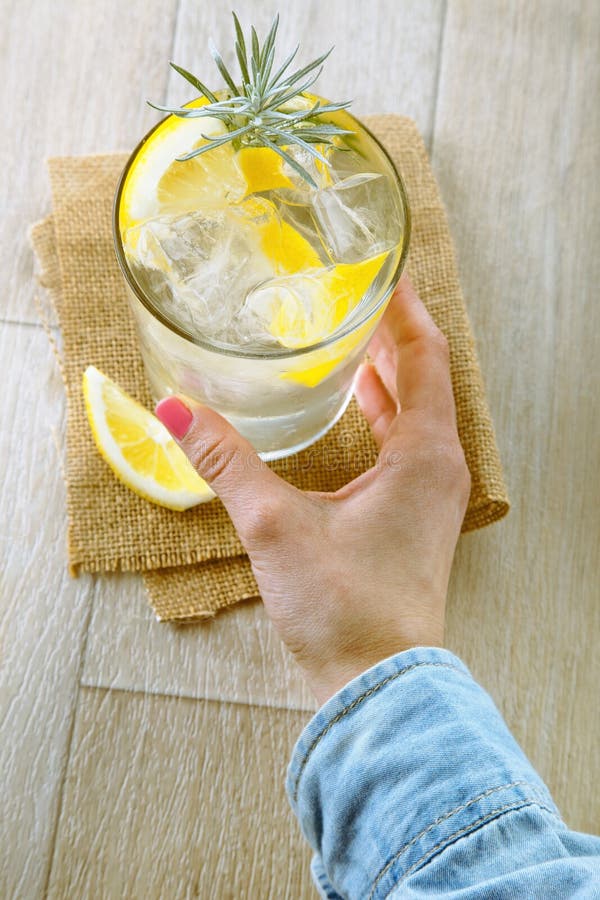 Glass of Gin and Tonic with Ice and Lemon Stock Image - Image of summer ...