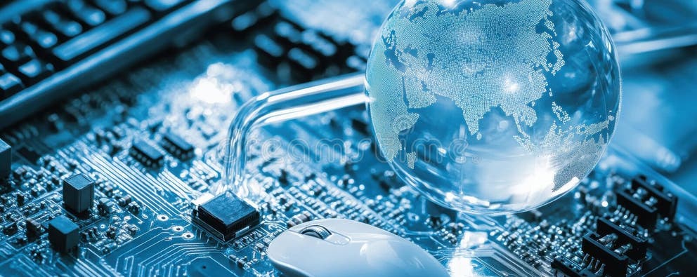 Glass Globe Connected by Internet Cable on Circuit Board Representing ...