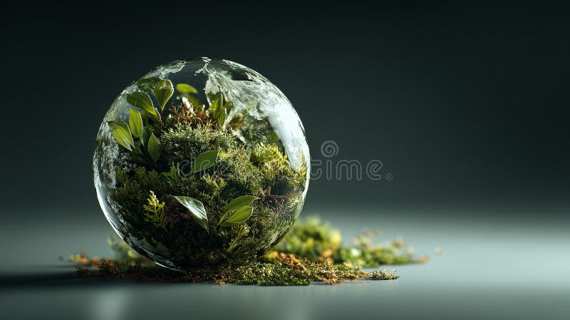 Glass Globe of Earth with Lush Greenery Inside Stock Image ...