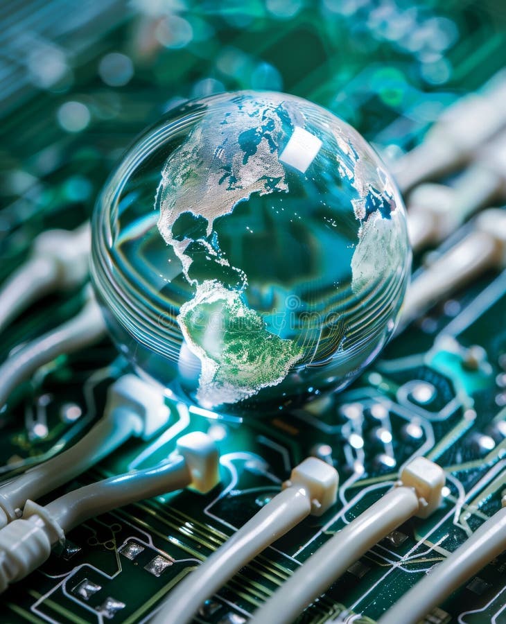 Glass Globe on Electronic Circuit Board Representing Global ...