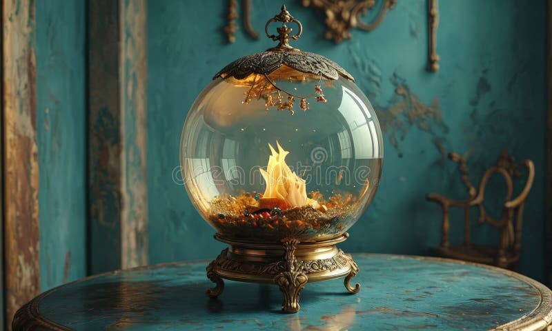 Glass Globe with Fire Inside Stock Illustration - Illustration of blue ...