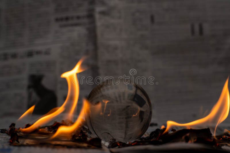 Glass Globe on Fire. Planet Earth Burning Stock Photo - Image of ...
