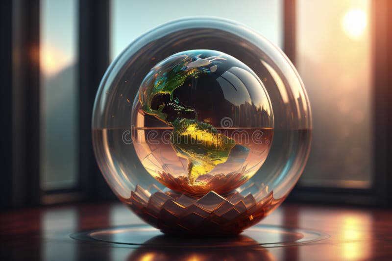 Glass Globe with Map of the World. Generative Ai Stock Illustration ...