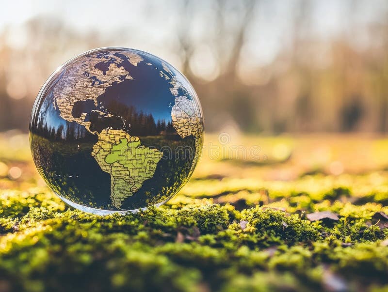 Glass Globe on Moss Earth, Nature, Sustainability Stock Illustration ...