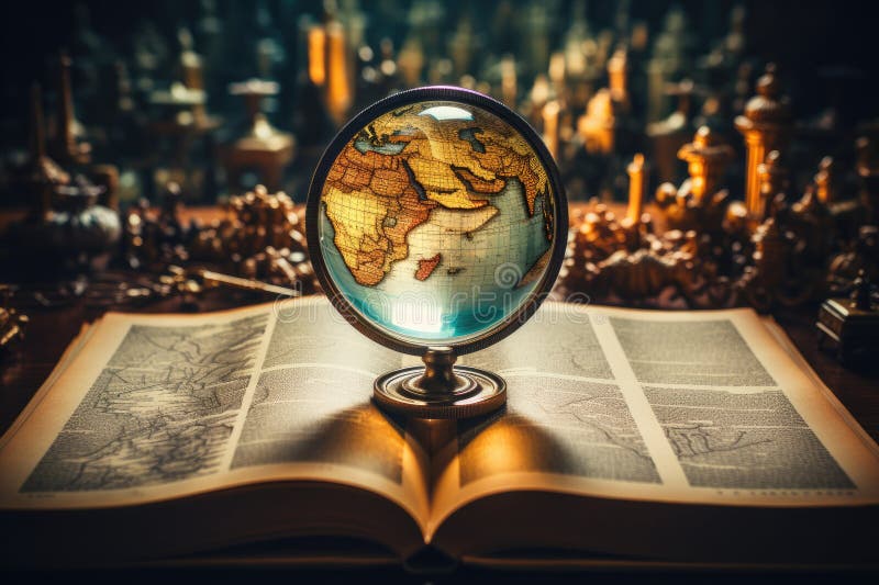 A Glass Globe on an Open Book in the Research Center Stock Illustration ...