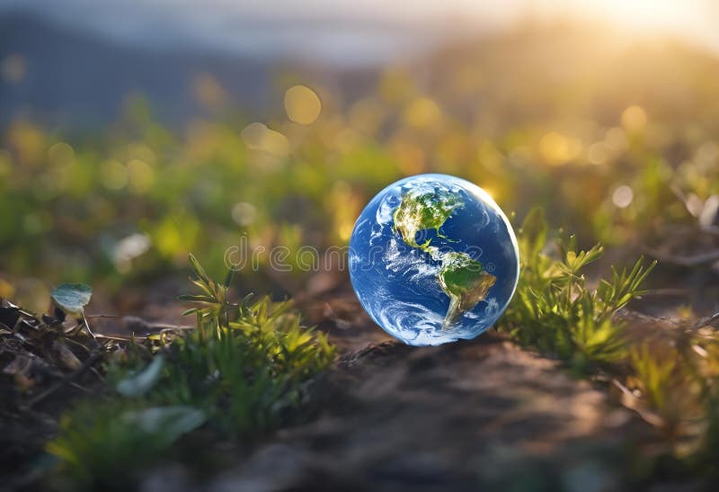 A Glass Globe is Placed on Some Grass and Sun Rays Stock Illustration ...