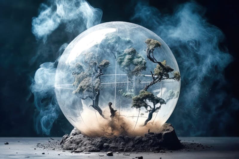 A Glass Globe, Symbolizing Our Planet, is Enveloped in Smoke and Dust ...