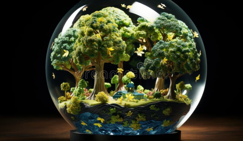 A Glass Globe with a Tree Inside of it. Generative AI Image. Stock ...