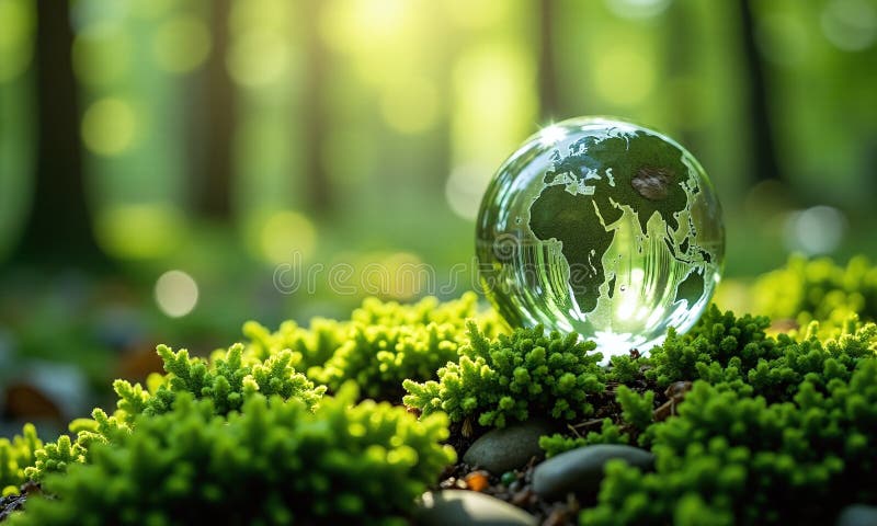Glass Globe World Map Lush Green Forest Moss Stock Illustration ...