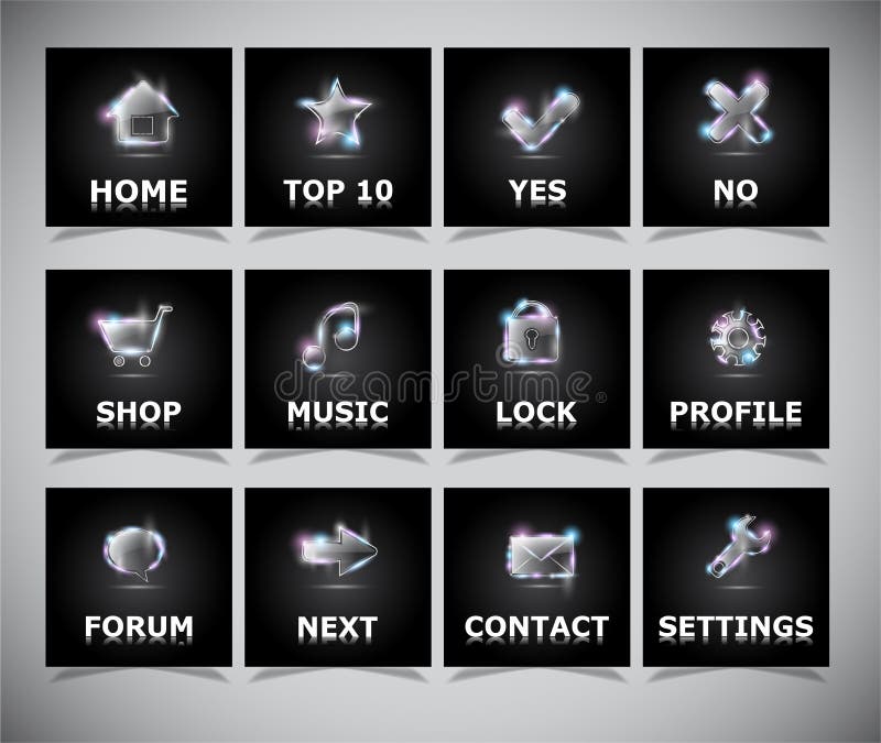 Glass Glowing Icons for Web Stock Vector - Illustration of direction ...