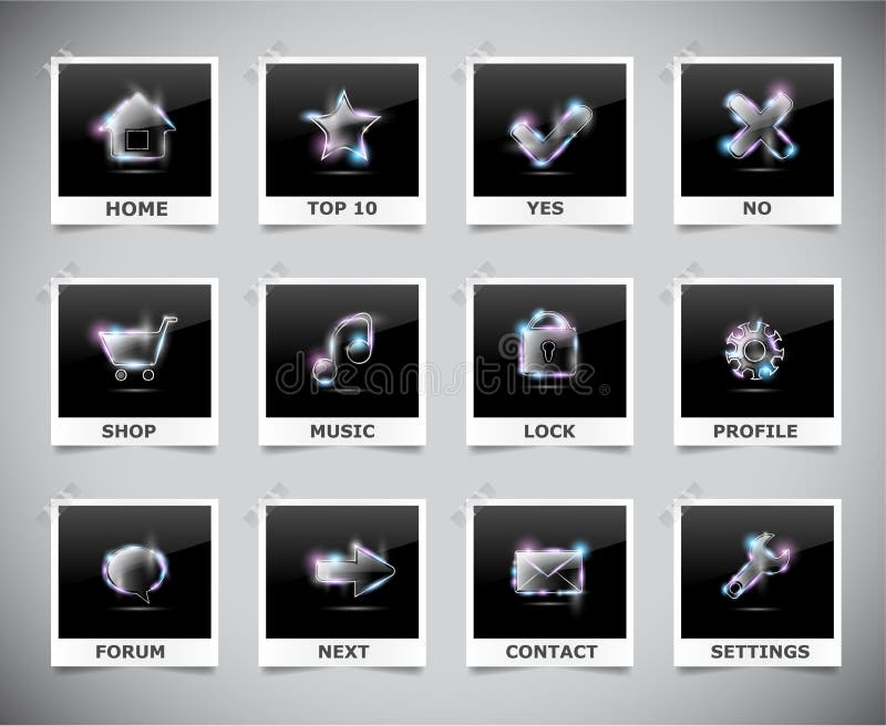 Glass Glowing Icons for Web Stock Vector - Illustration of house, email ...