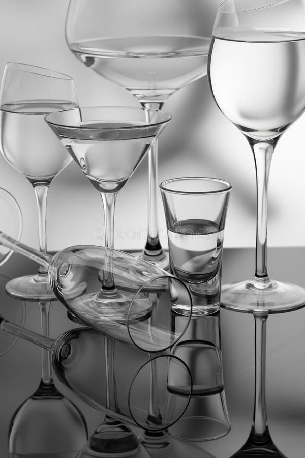 Glass Goblets on the Table with Reflections Stock Photo - Image of wine ...