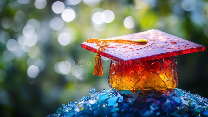 Glass Graduation Cap Rests on Colorful Glass Fragments Stock ...