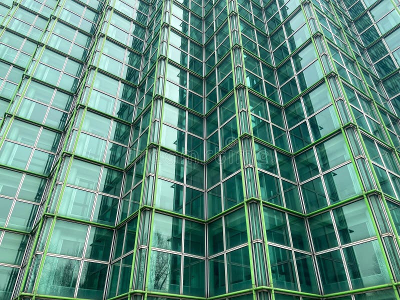 Glass Green Facade of Office Building. Milan, Italy Stock Photo - Image ...