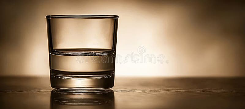 Glass Half Full with Water Reflections, Tranquil Minimalist Background ...