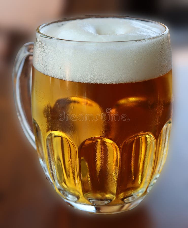 Glass with Handle Full of Light Beer with Foam- Stock Image - Image of ...