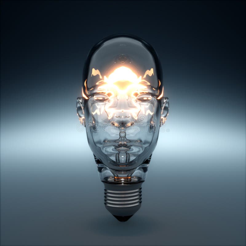 Glass Head Shaped Light Bulb Glowing Stock Illustration - Illustration ...