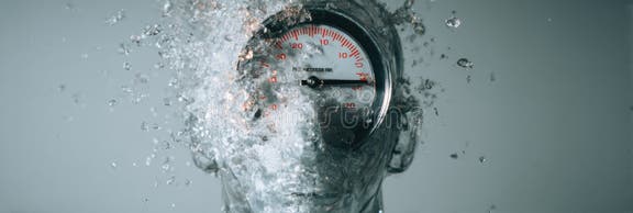 Glass Head with Pressure Gauge Exploding, Showcasing Dynamic Water ...