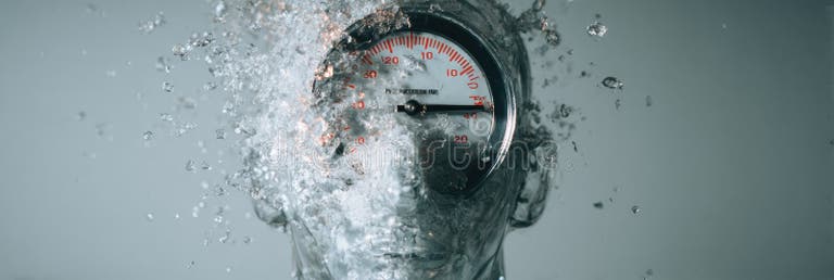 Glass Head with Pressure Gauge Exploding, Showcasing Dynamic Water ...