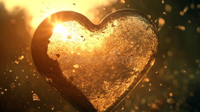 Shattering Glass Heart Explodes with Brilliance As Shards Radiate Light ...