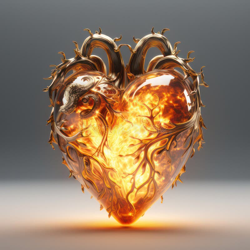Glass Heart with Fire Inside Isolated on White Created with Generative ...