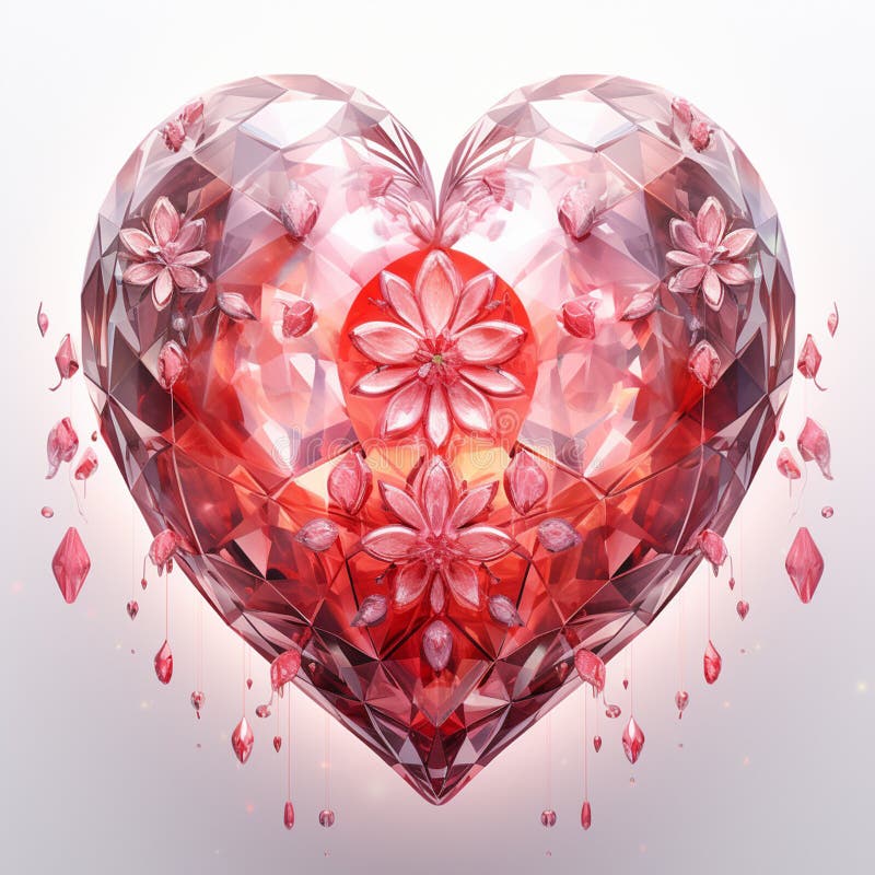 Glass Heart Icon 3d Rendered Illustration Diamond, Red Crystal Heart in ...