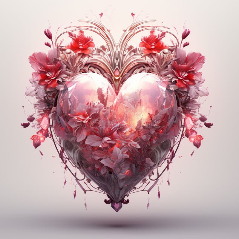 Glass Heart Icon 3d Rendered Illustration Diamond, Red Crystal Heart in ...