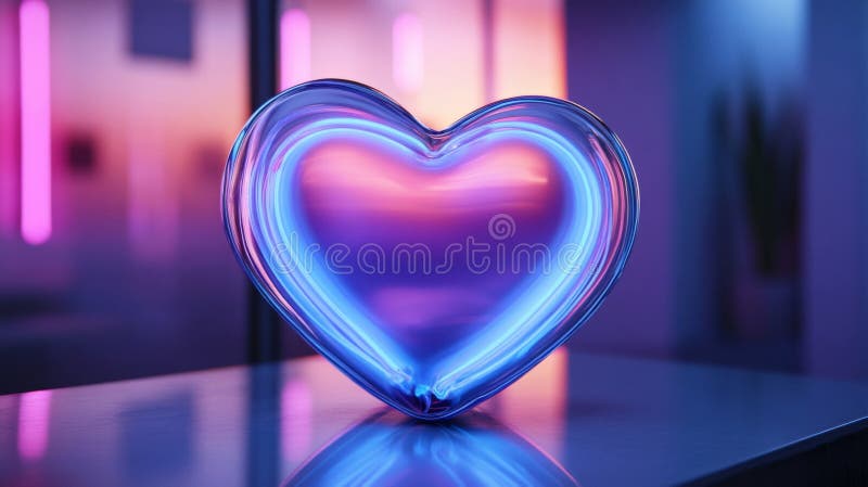 Glass Heart Neon Lights Glow Brightly Stock Illustration - Illustration ...