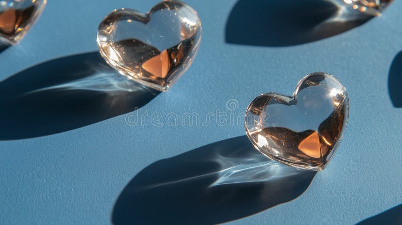 Glass Hearts on a Blue Background Stock Photo - Image of protection ...